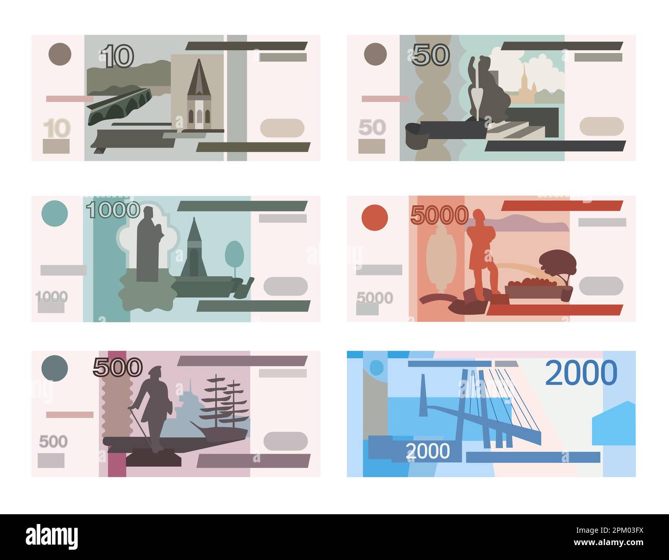 Banknotes with Russian currency vector illustrations set Stock Vector ...