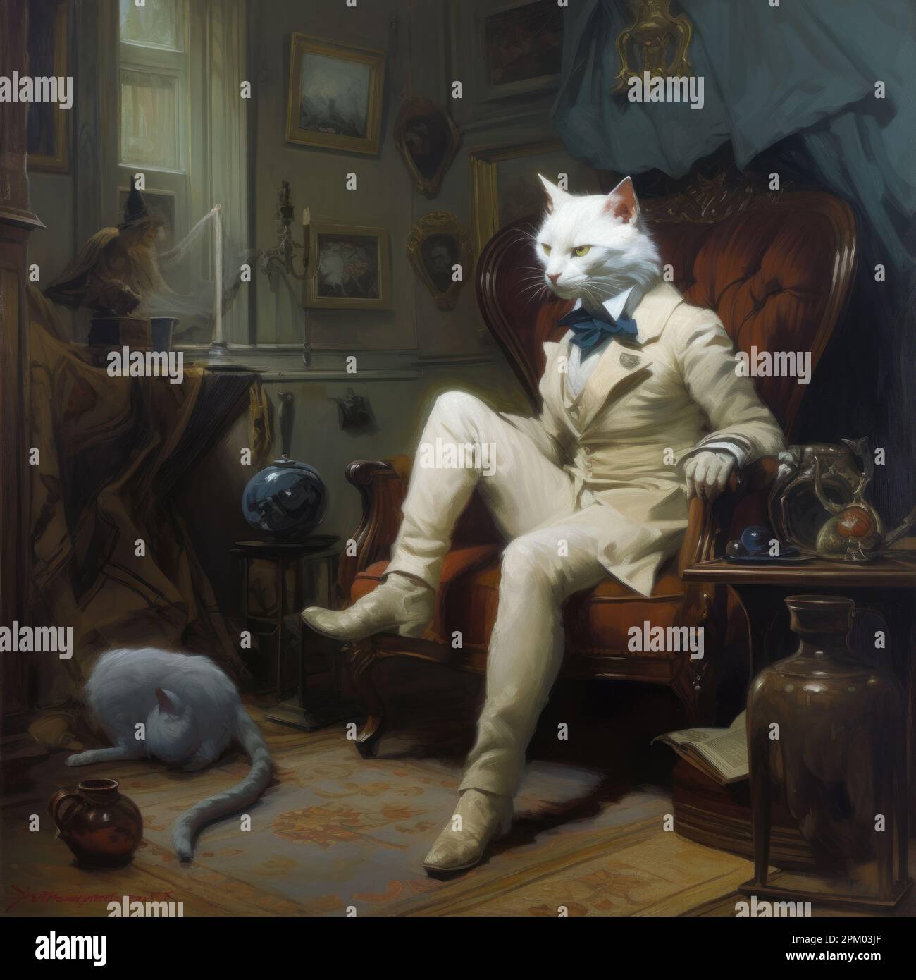 A heroic white cat character in a haunted victorian house generative AI ...
