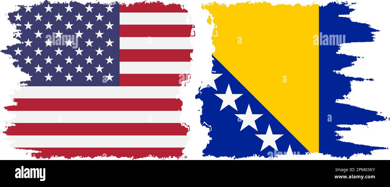 Bosnia and Herzegovina and USA grunge flags connection, vector Stock ...