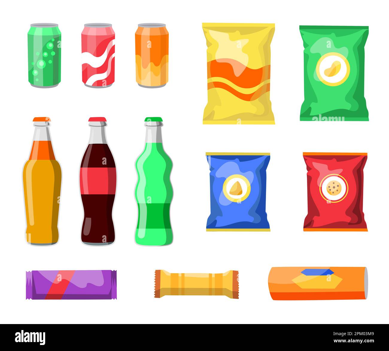 Snacks and drinks flat vector illustrations set Stock Vector Image ...