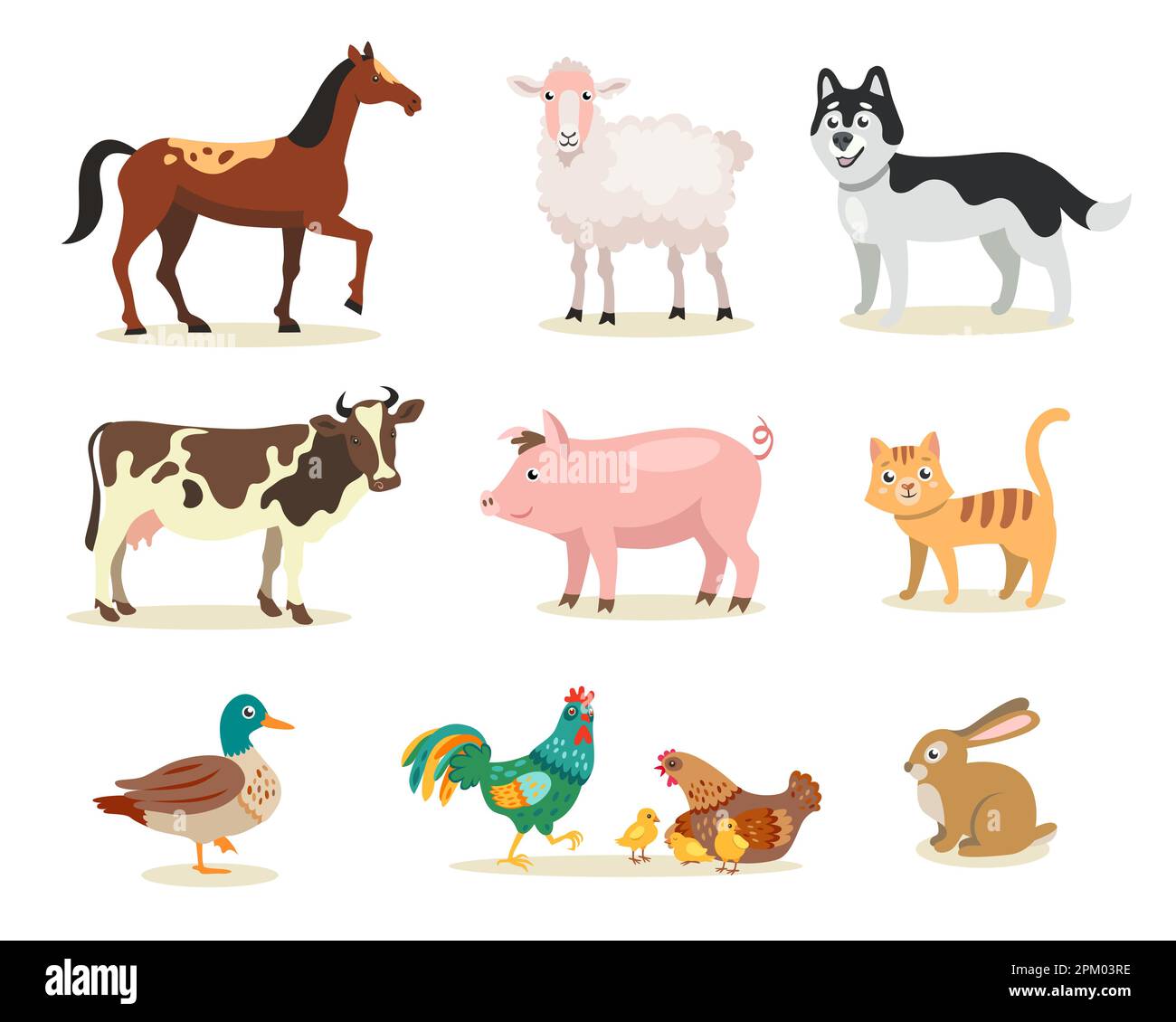 Different cute farm animals flat vector illustrations set Stock Vector ...