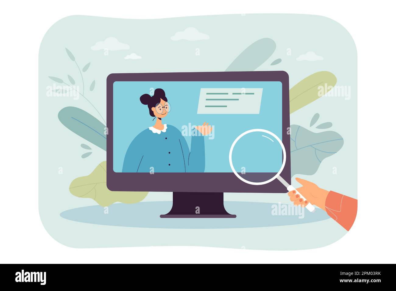 Human looking at computer monitor through magnifier Stock Vector Image ...