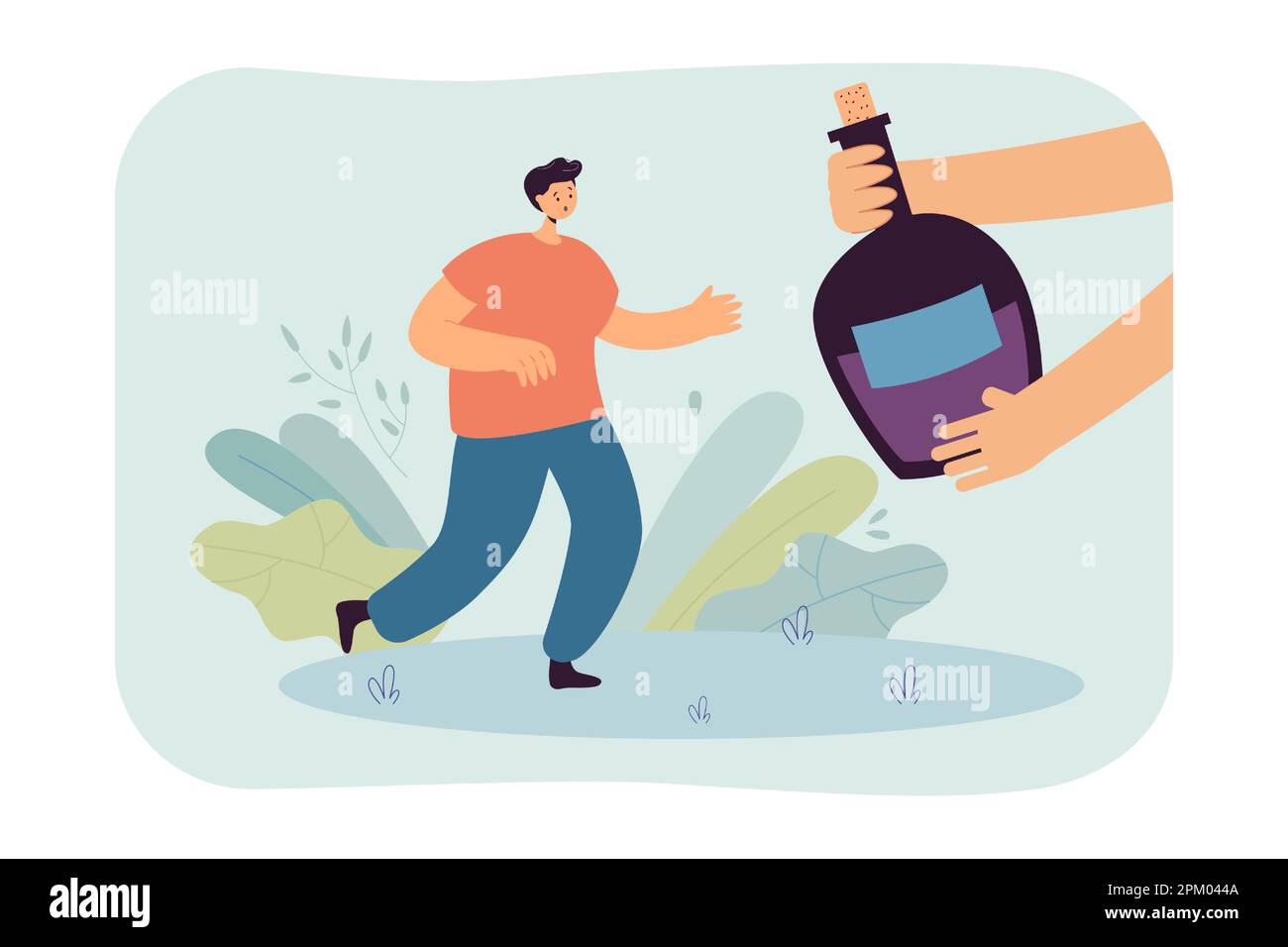 Huge hand giving alcohol bottle to man flat vector illustration Stock ...