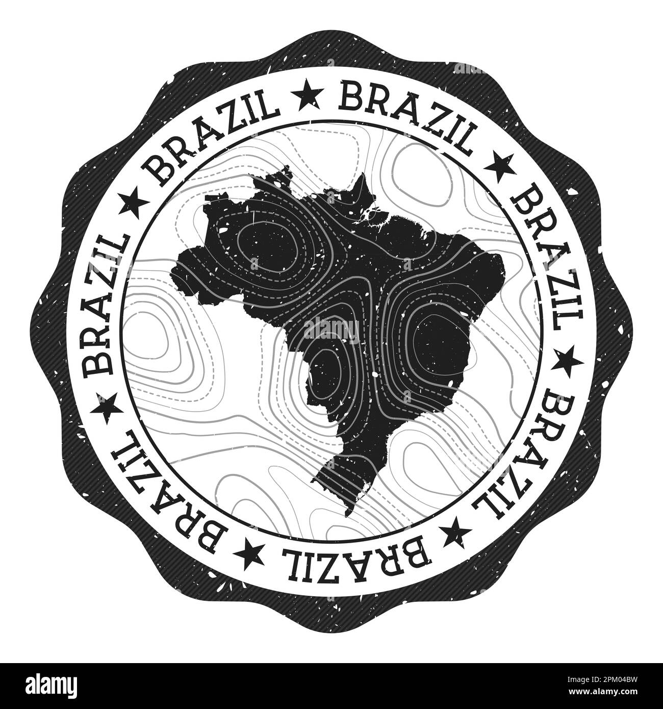 Brazil outdoor stamp. Round sticker with map of country with ...