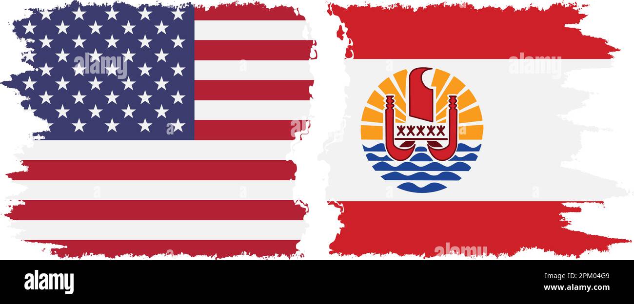 French Polynesia and USA grunge flags connection, vector Stock Vector ...
