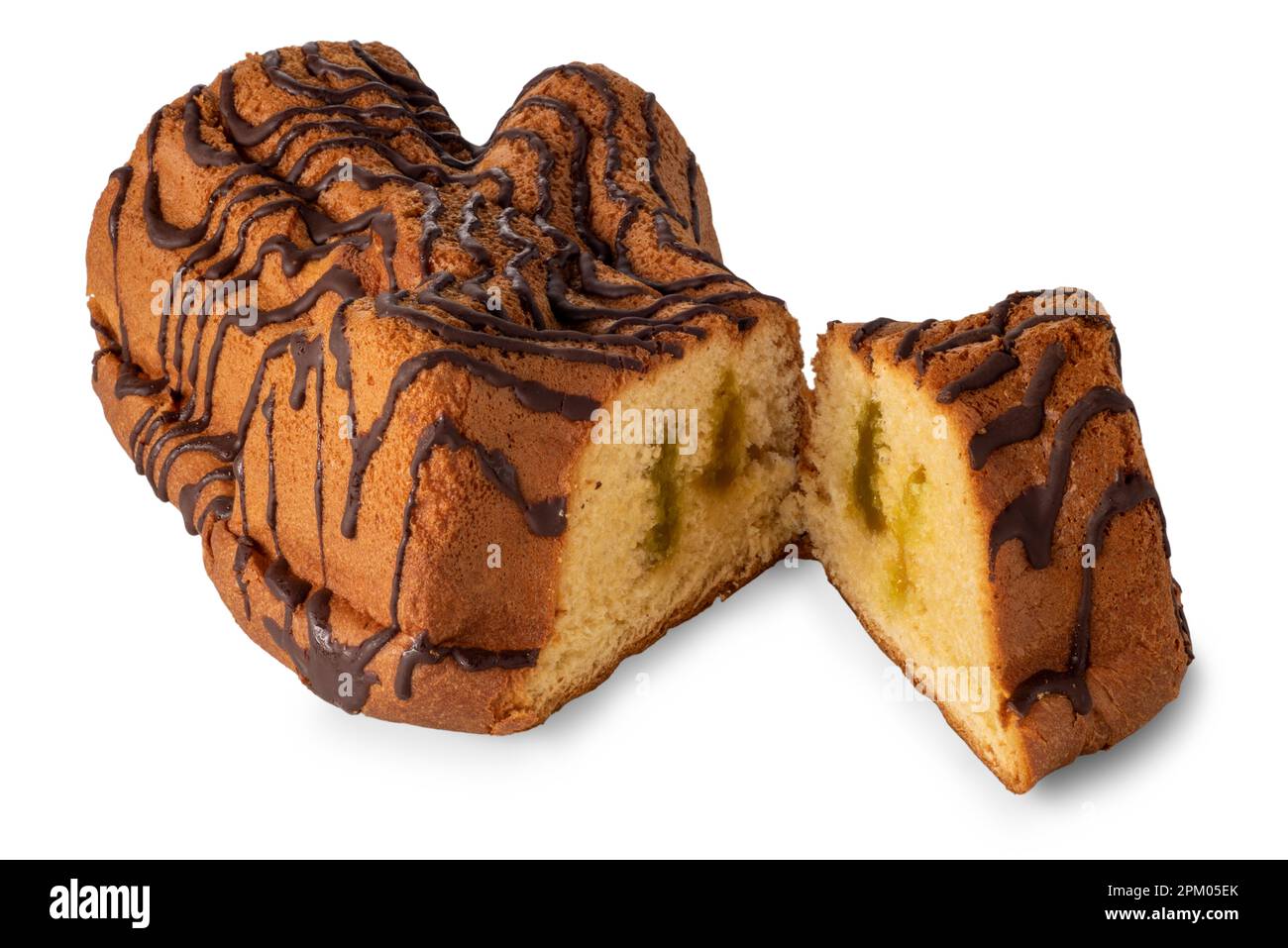 Spring branch cake, easter cake, filled with pistachio cream, isolated ...