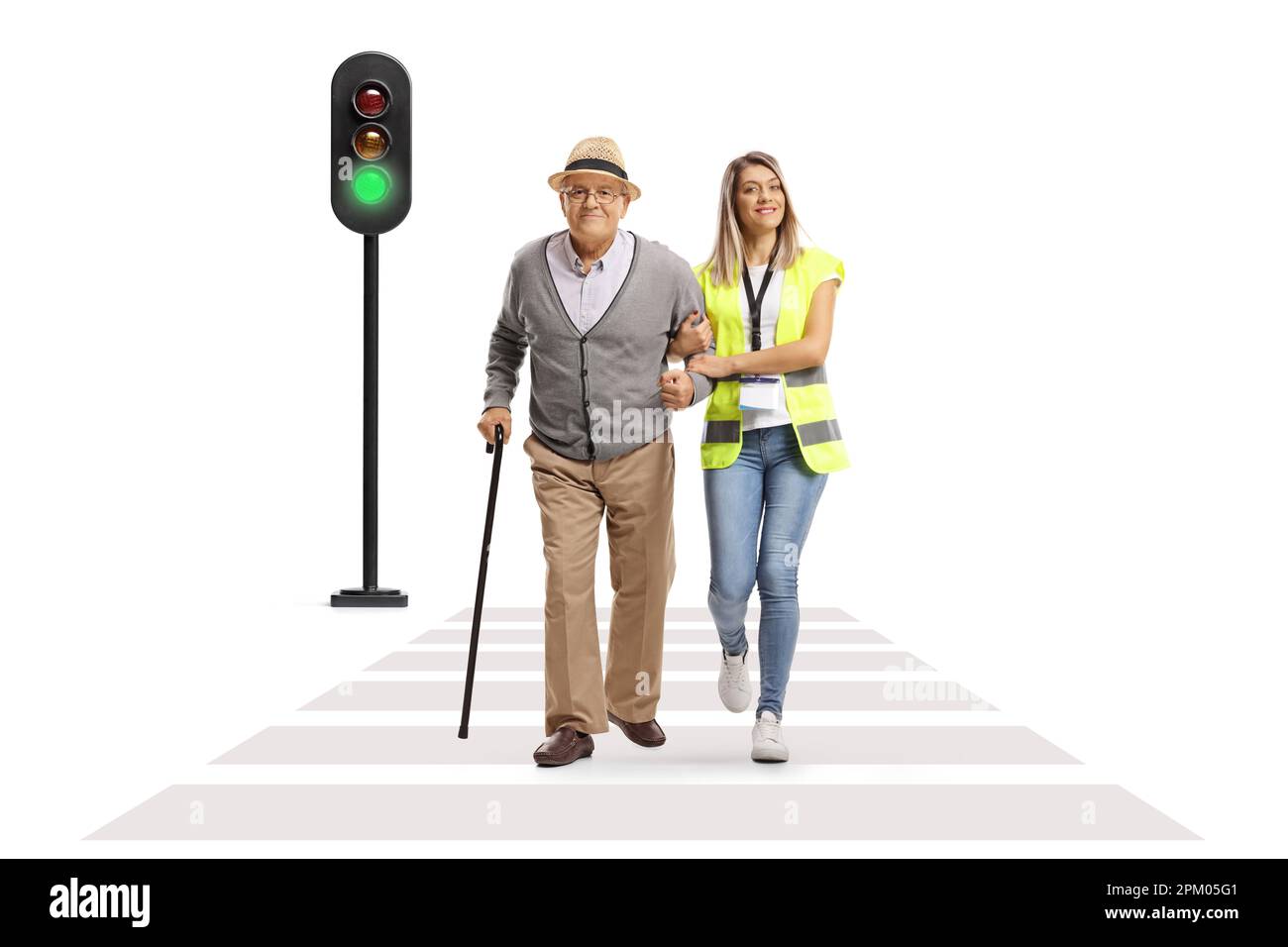 Full length portrait of a female community worker helping an elderly ...