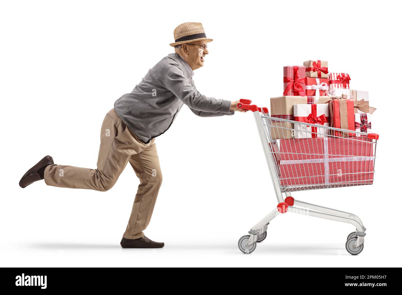 Full length profile shot of an elderly gentleman running with a ...