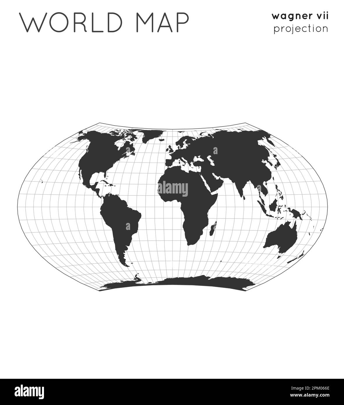 World map. Globe in Wagner VII projection, with graticule lines style ...
