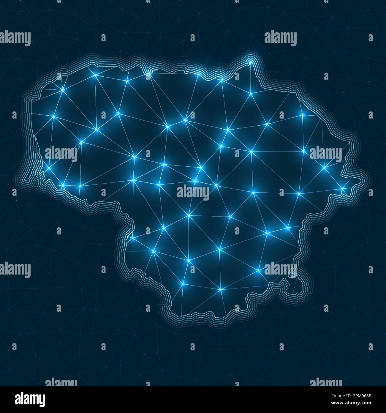 Lithuania network map. Abstract geometric map of the country. Digital connections and ...