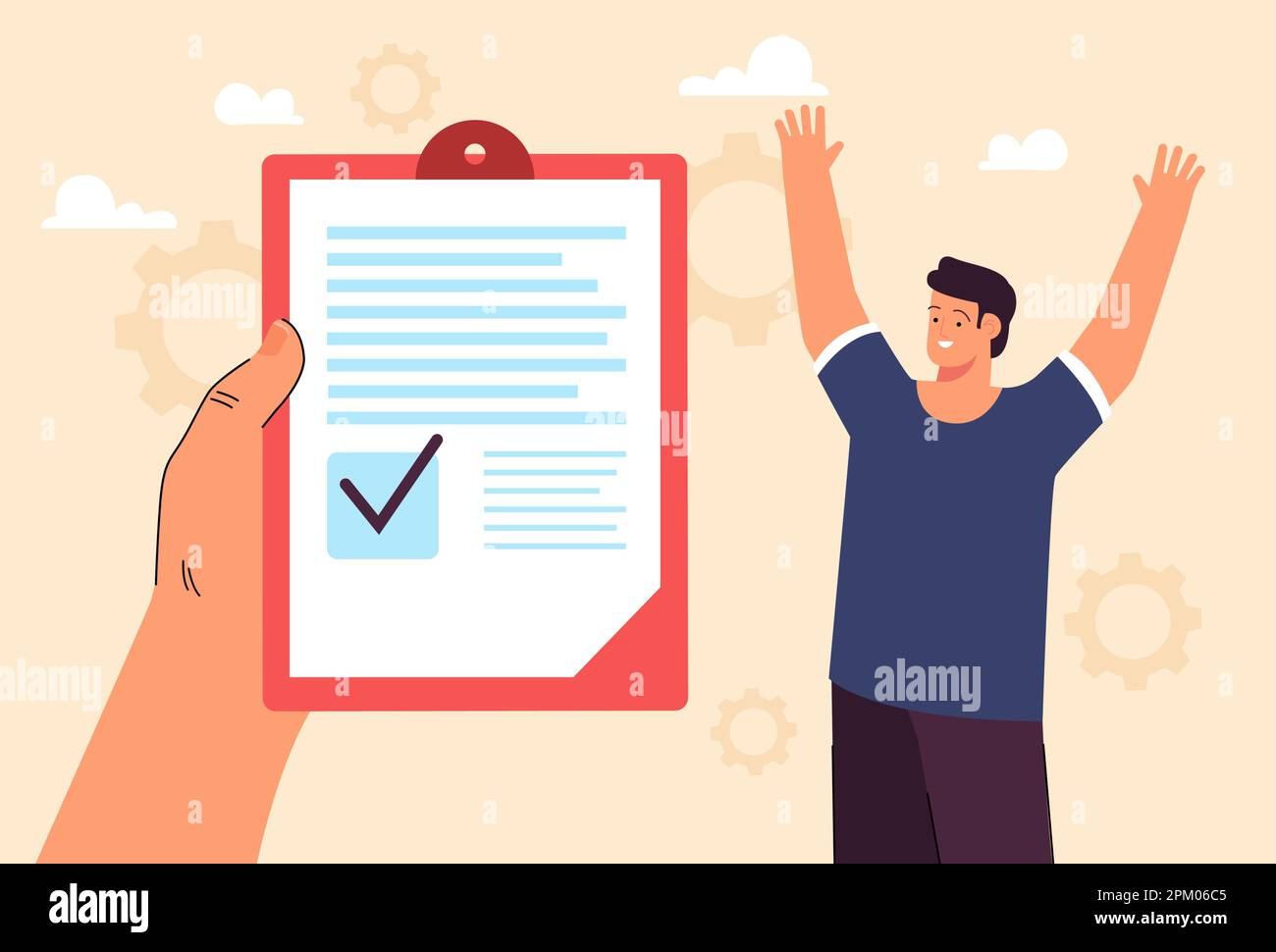Happy man rejoicing approved document flat vector illustration Stock ...