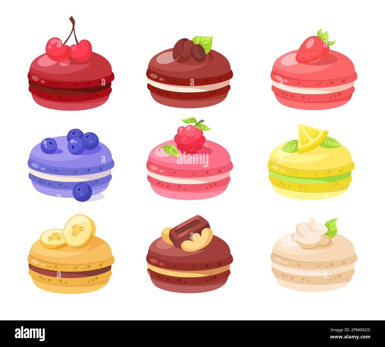Macaroons with different flavors vector illustrations set Stock Vector ...