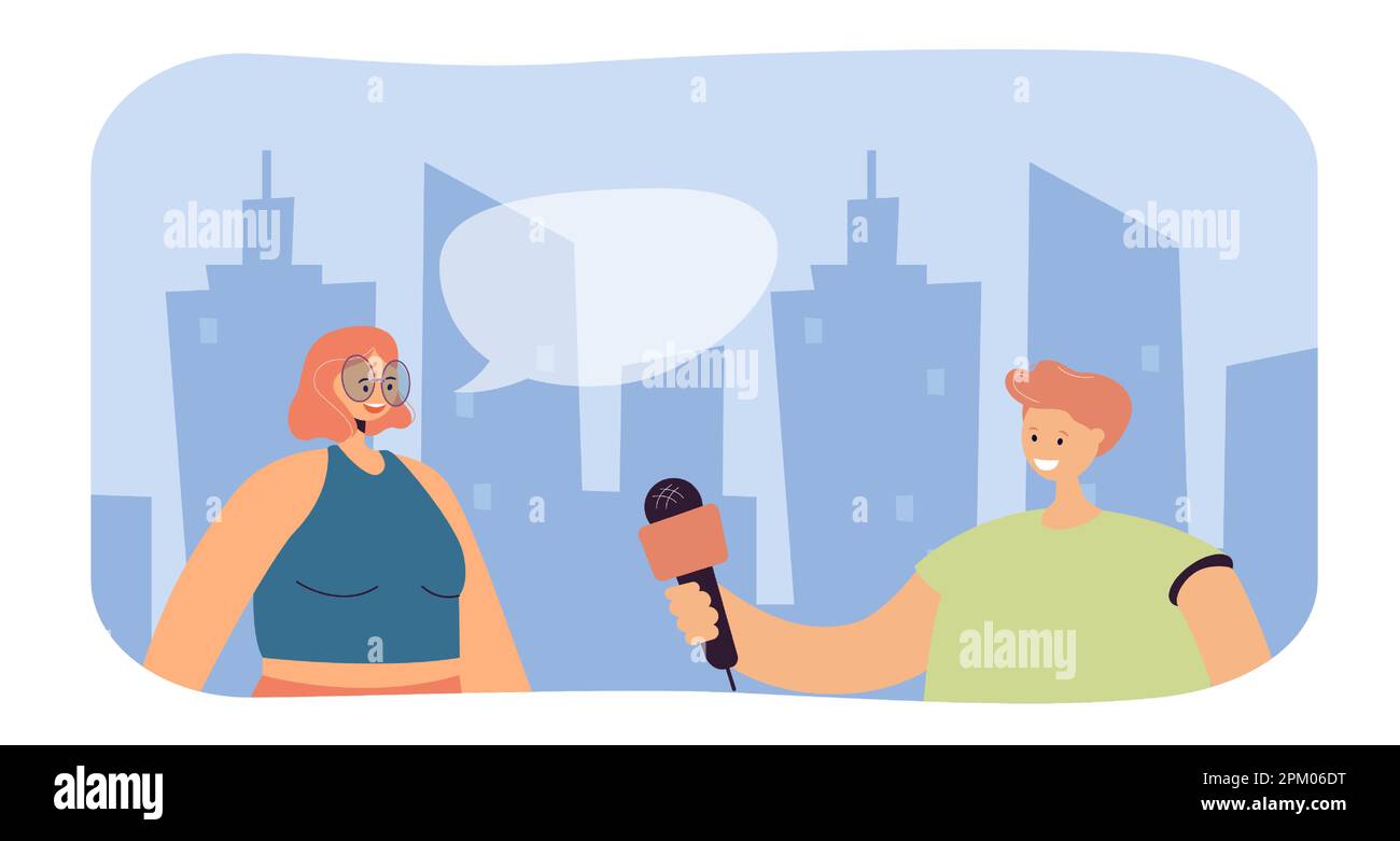 Journalist with microphone asking female celebrity questions Stock ...