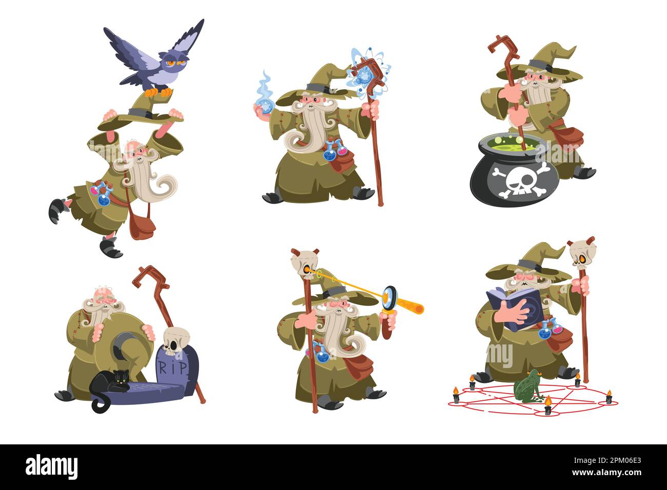 Old wizard in various actions cartoon illustration set Stock Vector ...