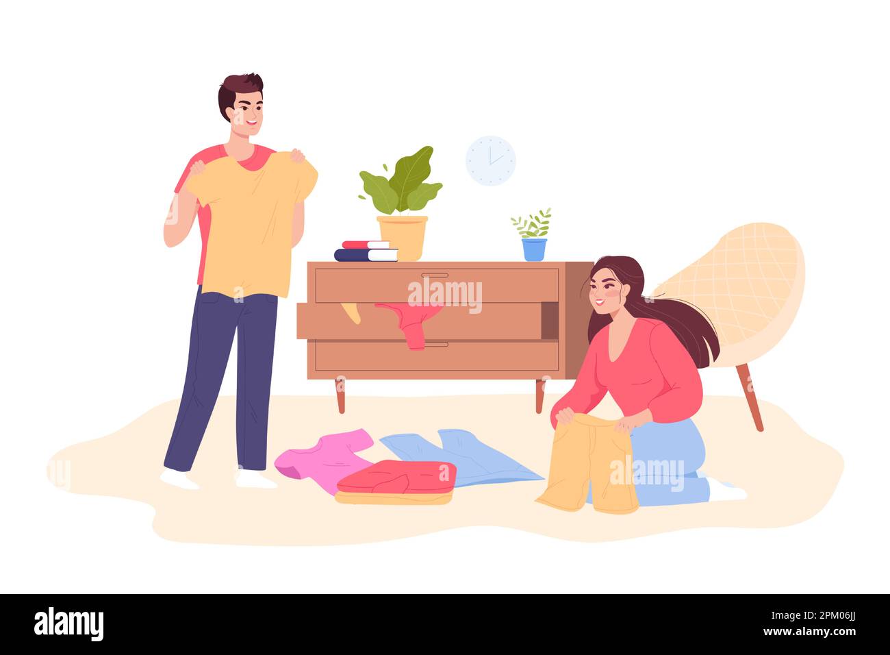 Cartoon couple folding and sorting clothes together Stock Vector Image ...