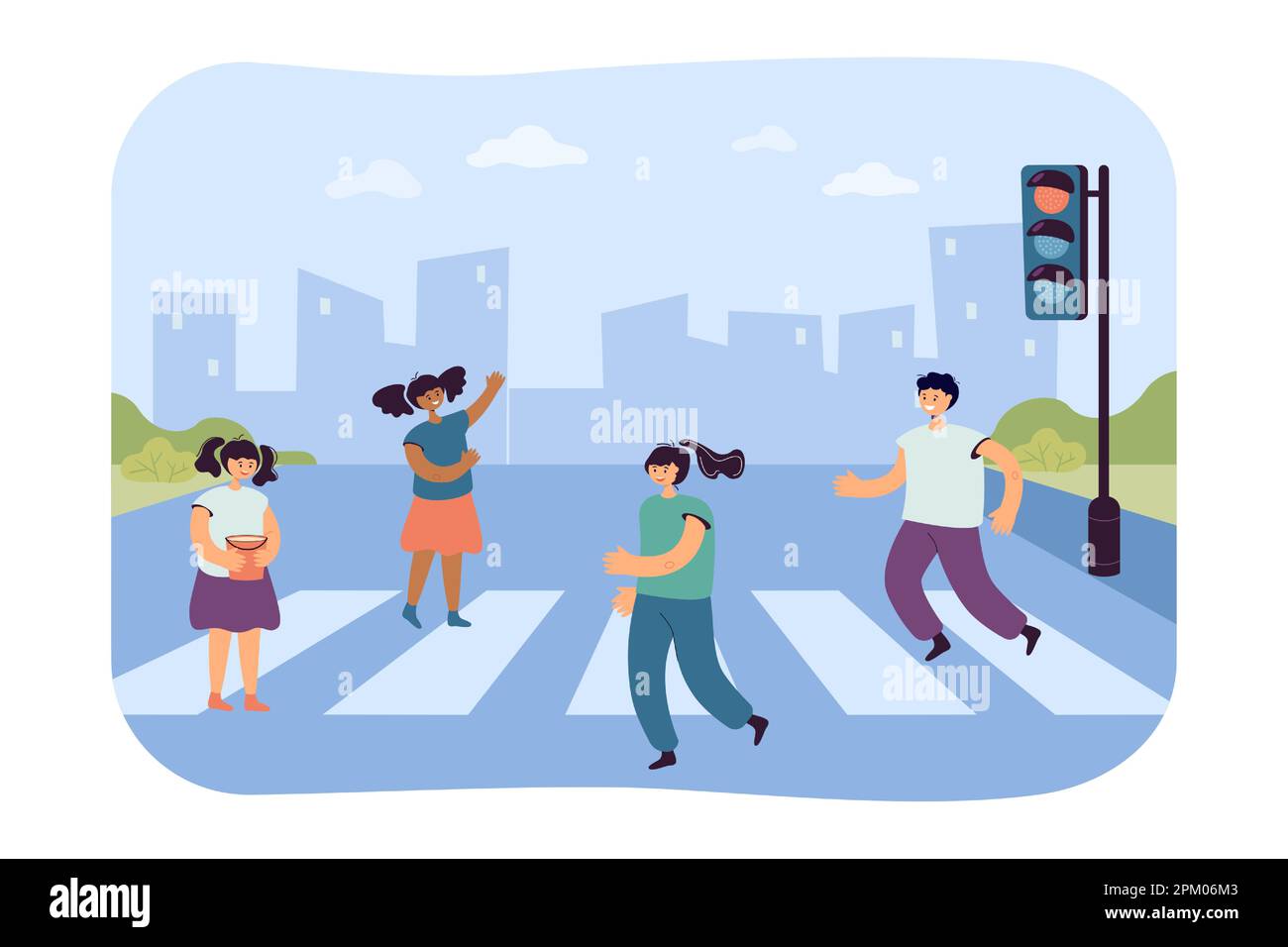 Kids crossing road on red light flat vector illustration Stock Vector ...