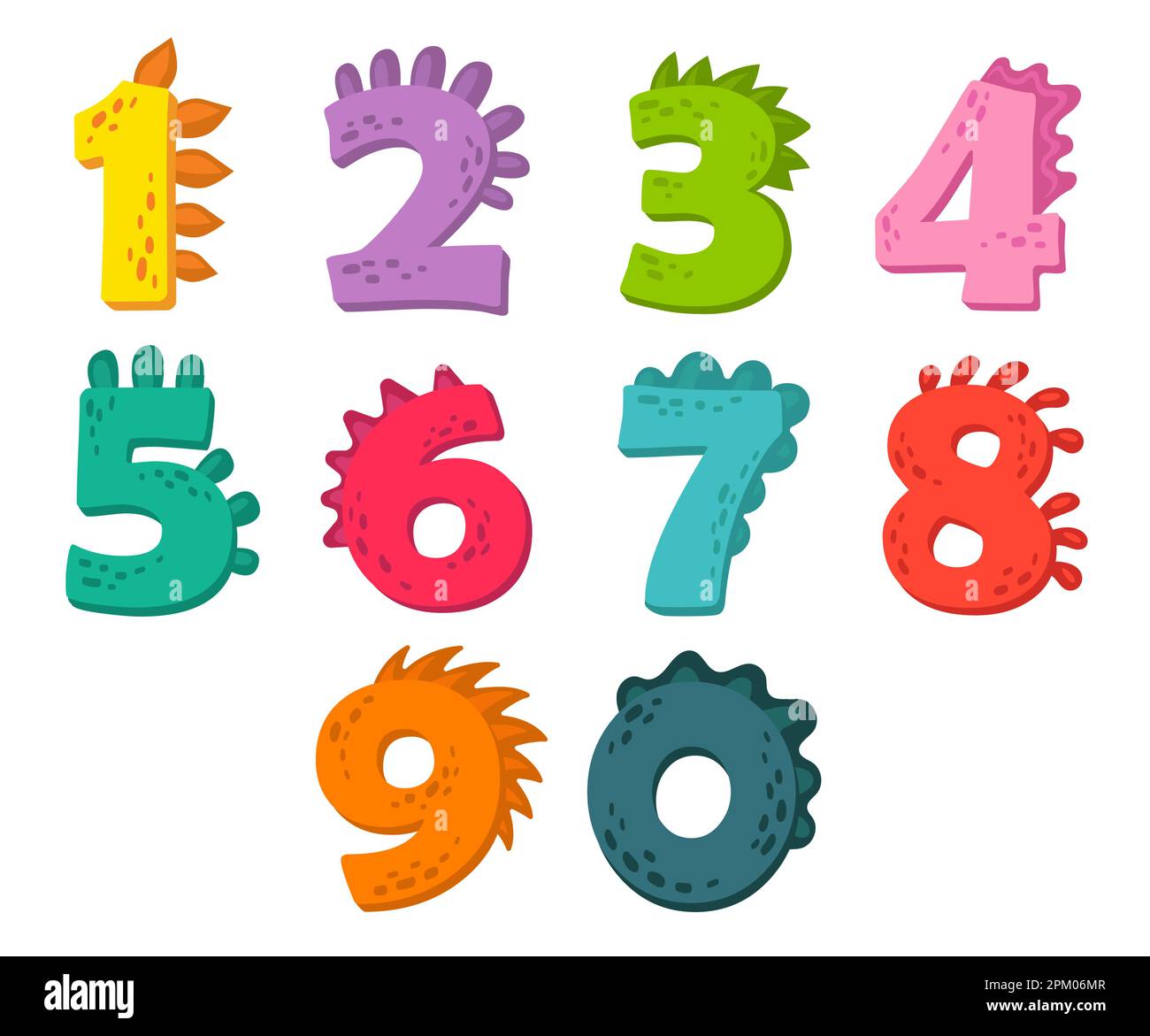 Colorful numbers with dinosaur spikes vector illustrations set Stock ... Colorful numbers with dinosaur spikes vector illustrations set Stock ...