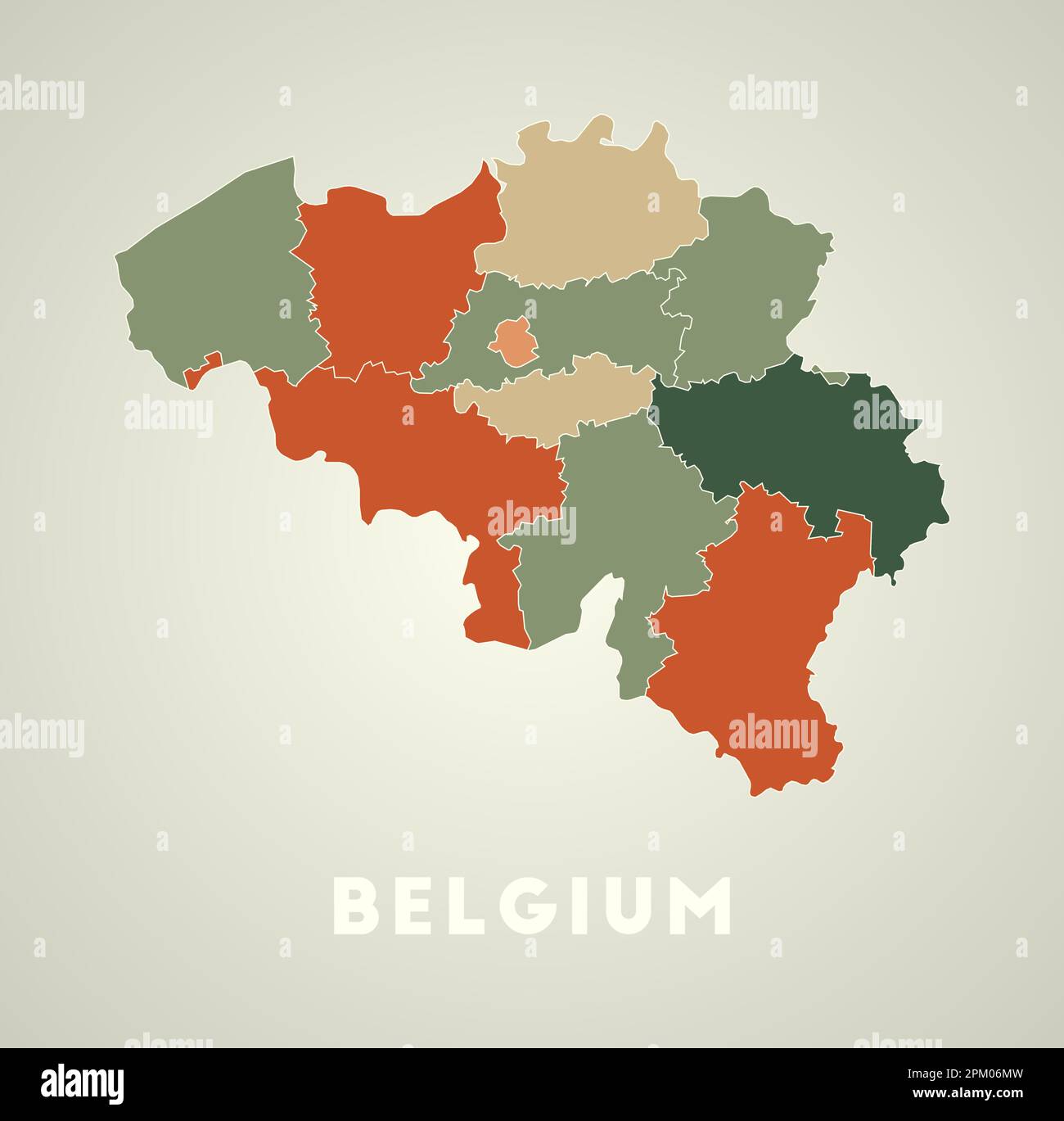 Belgium poster in retro style. Map of the country with regions in ...