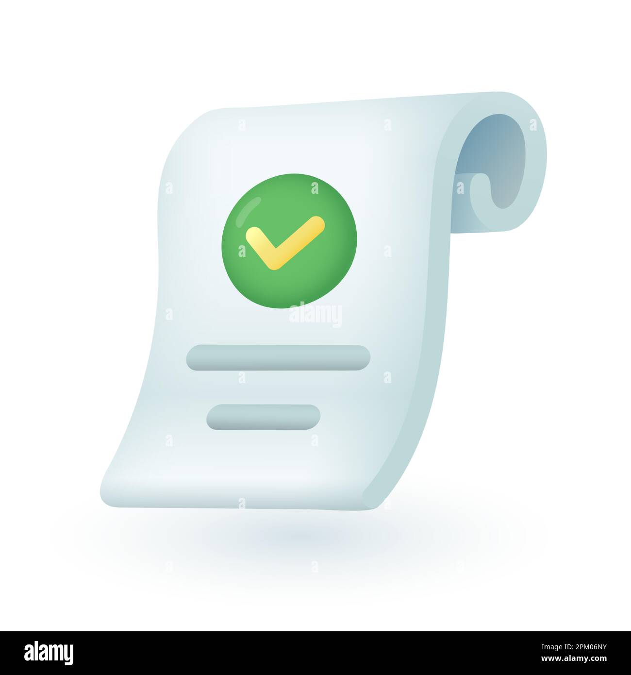 3d cartoon style curved sheet of paper with green checkmark icon Stock ...