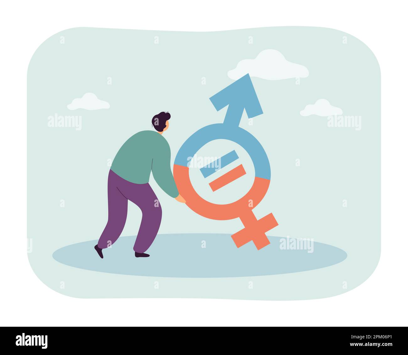 Tiny man holding heavy male and female equal gender signs Stock Vector ...