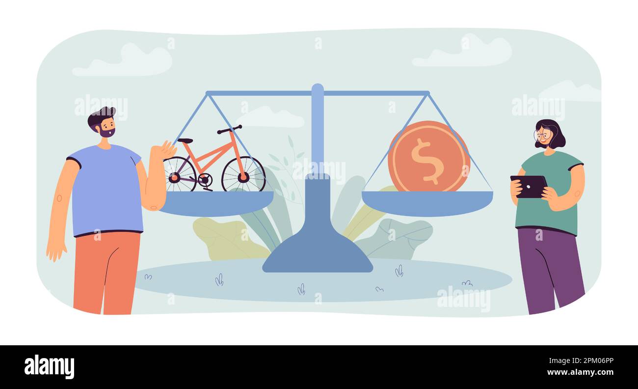 Bike and golden coin on scales flat vector illustration Stock Vector ...