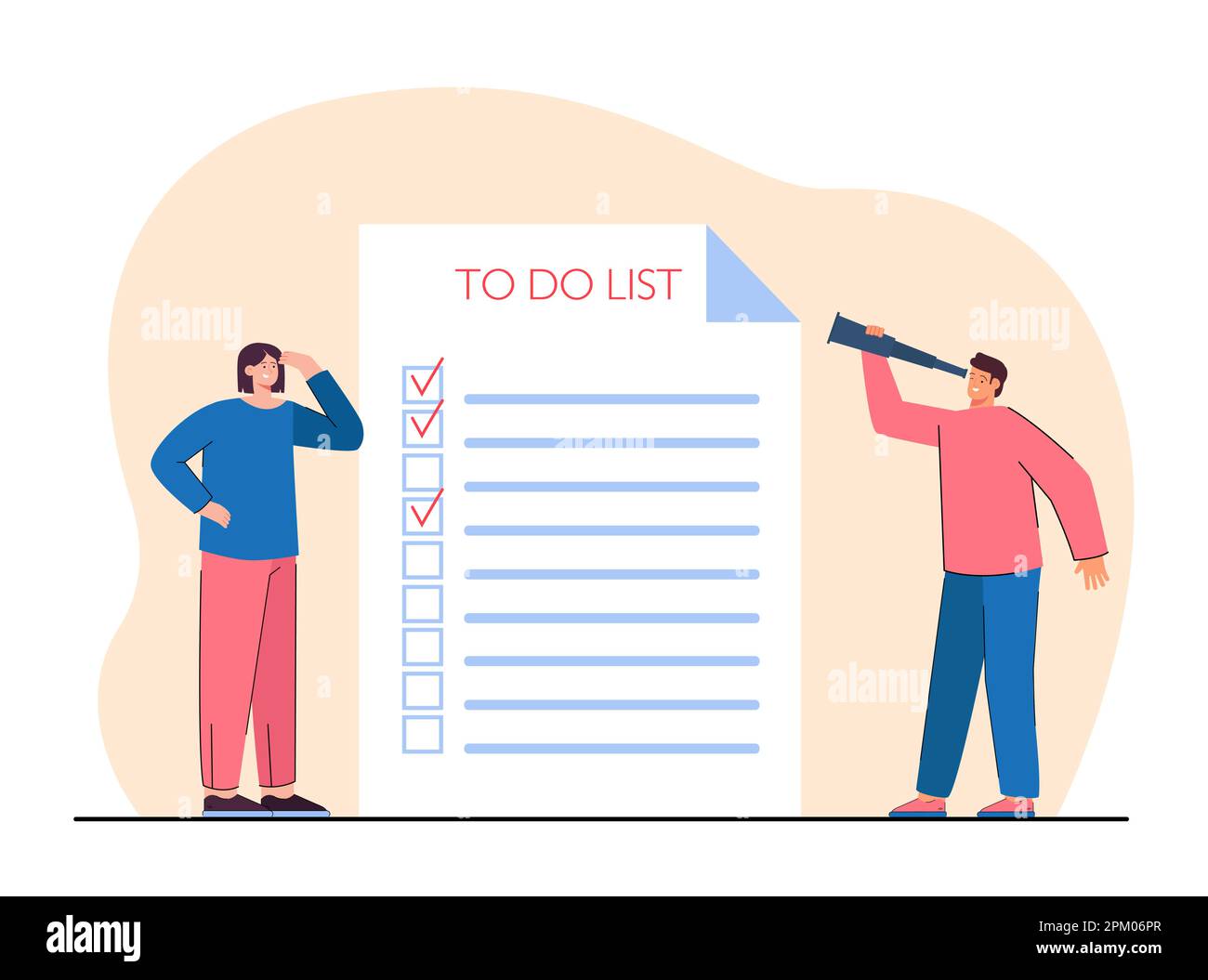 Male and female workers with to do list on huge sheet of paper Stock ...