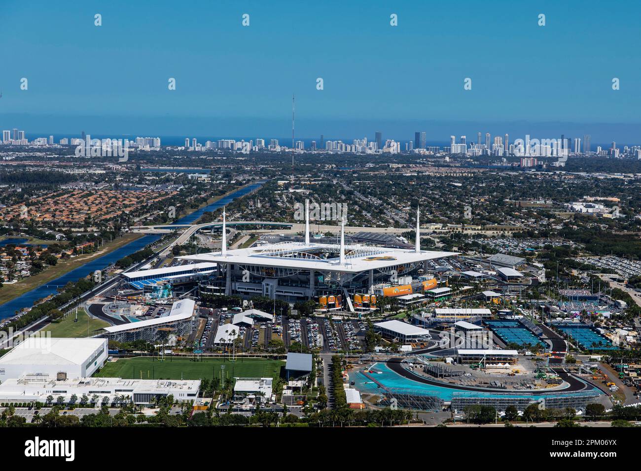 Aerial photography of Hard Rock Stadium during the Miami Open tennis ...