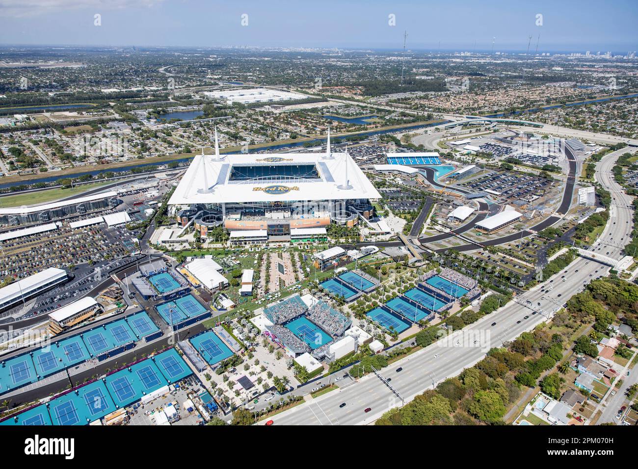 Aerial photography of Hard Rock Stadium during the Miami Open tennis ...
