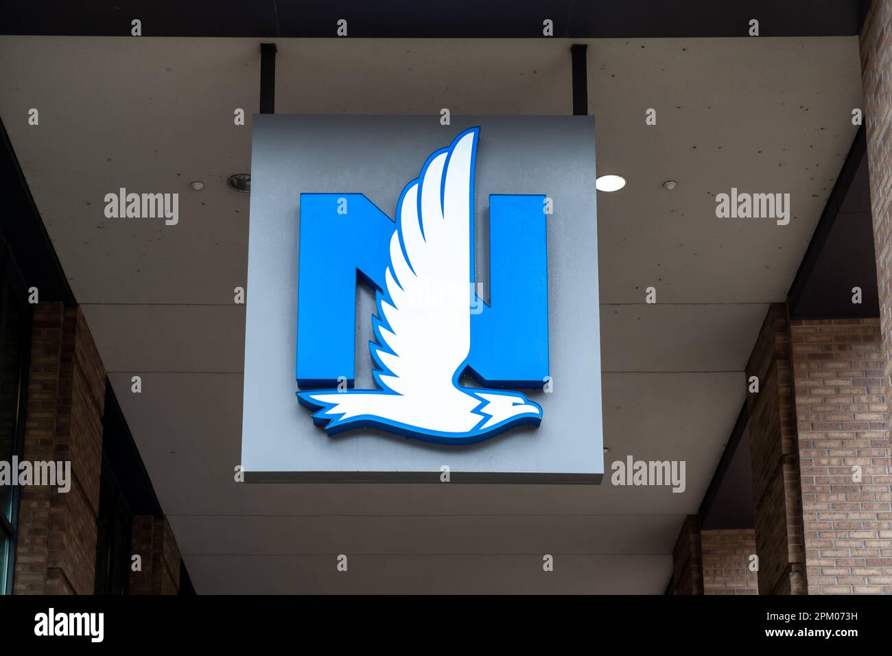 Closeup Nationwide logo at their headquarters in Columbus, Ohio, USA ...