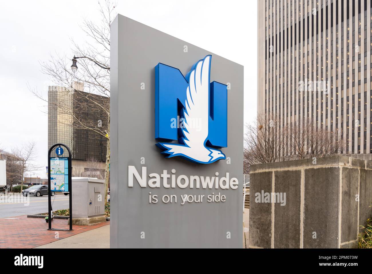 Closeup Nationwide sign at their headquarters in Columbus, Ohio, USA ...