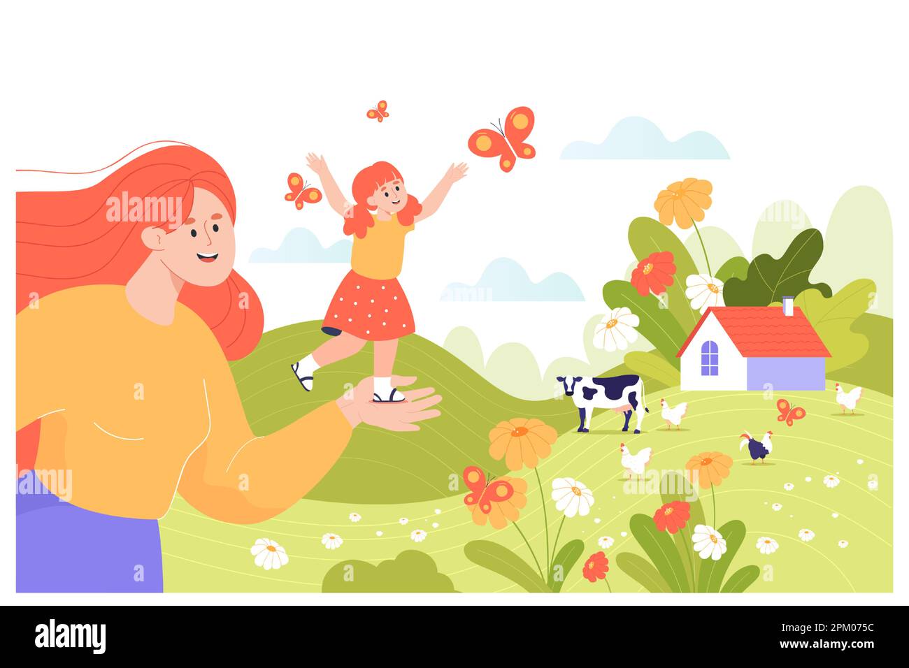 Woman holding kid on her palm flat vector illustration Stock Vector ...