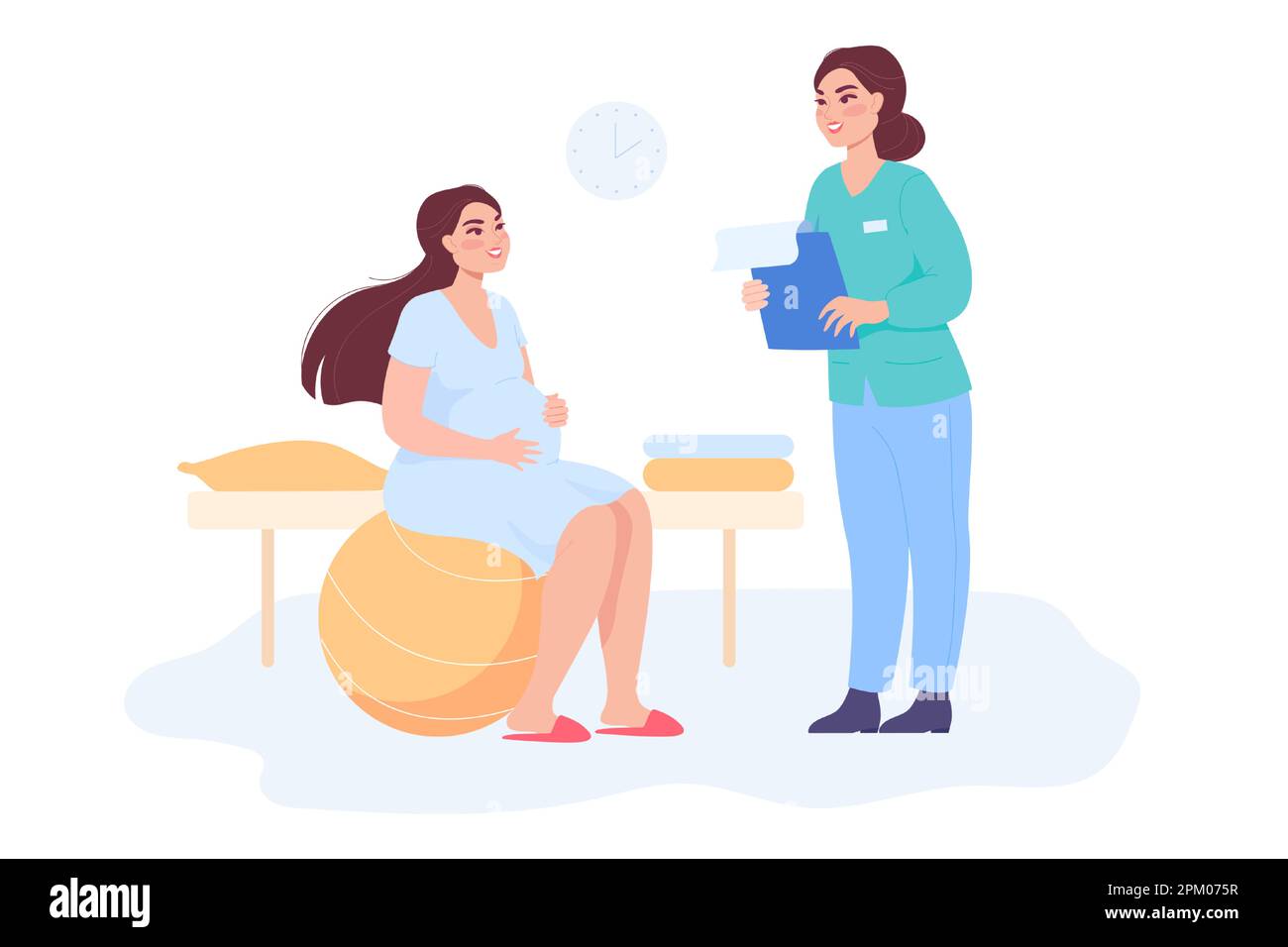 Nurse and pregnant woman sitting on fitness ball Stock Vector Image ...