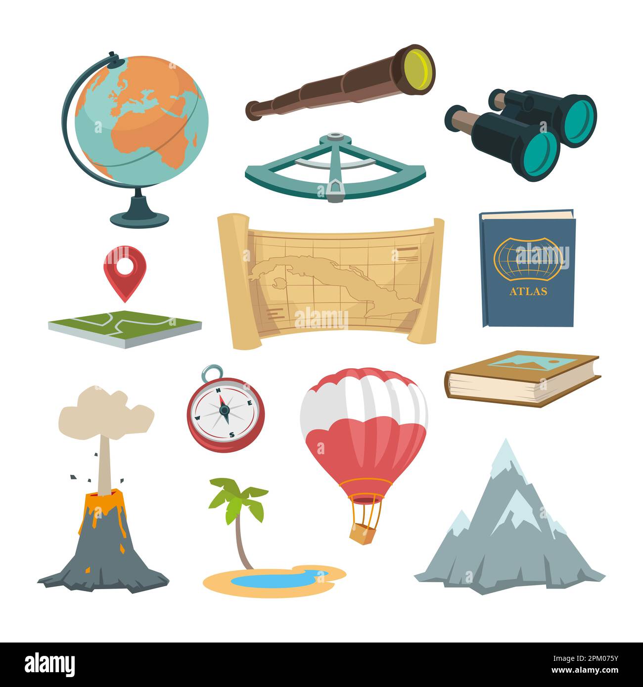 Planet exploration symbols cartoon illustration set Stock Vector Image ...