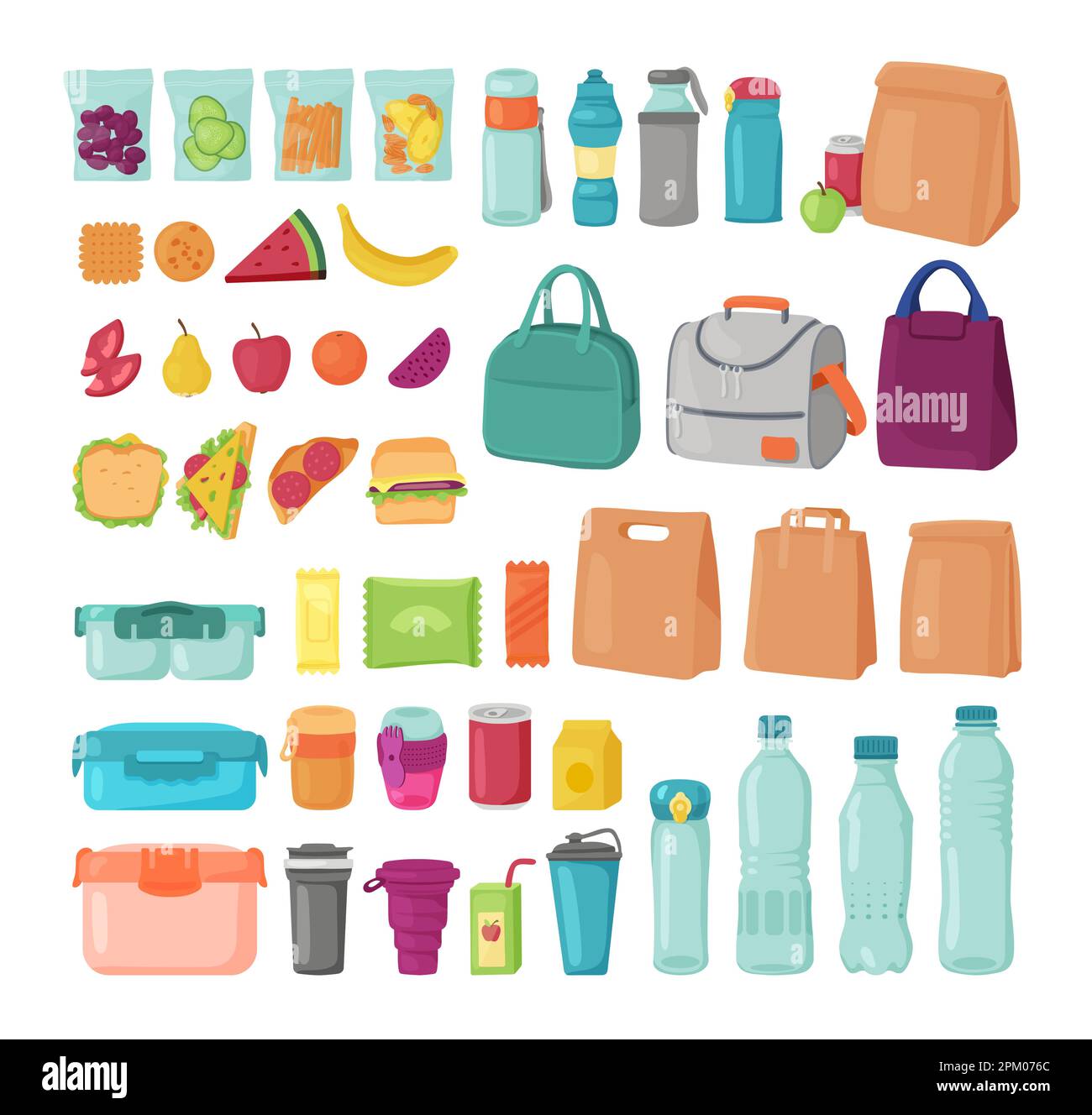 Items for lunch at school or office vector illustrations set Stock ...