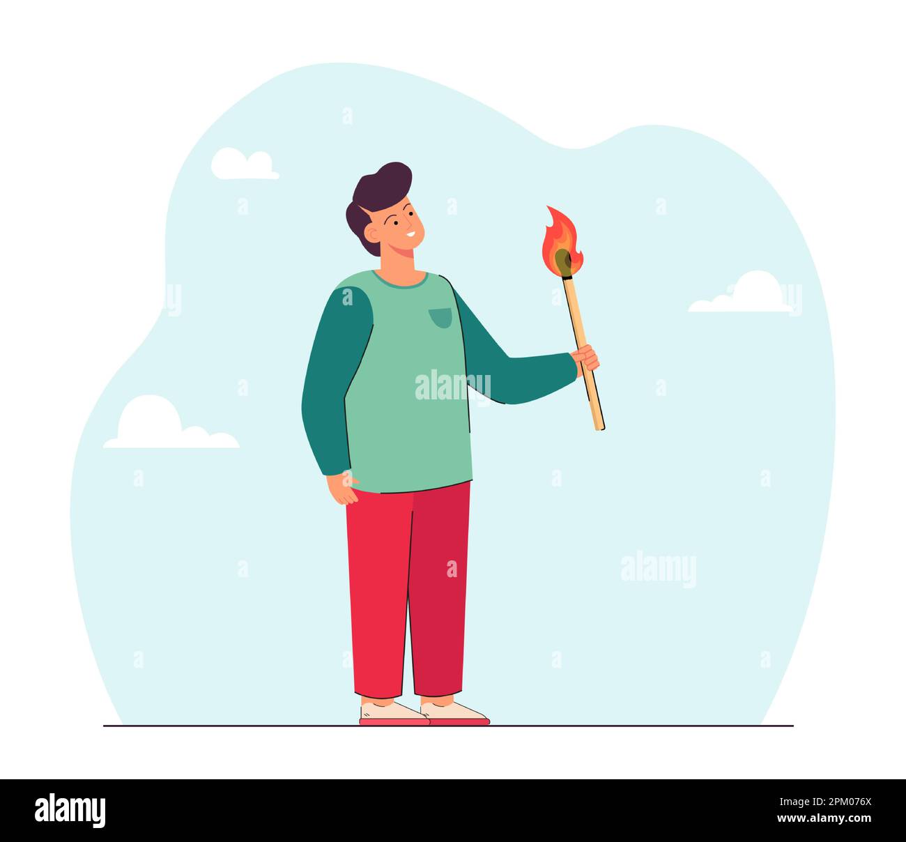 Happy cartoon boy holding big burning match Stock Vector Image & Art ...
