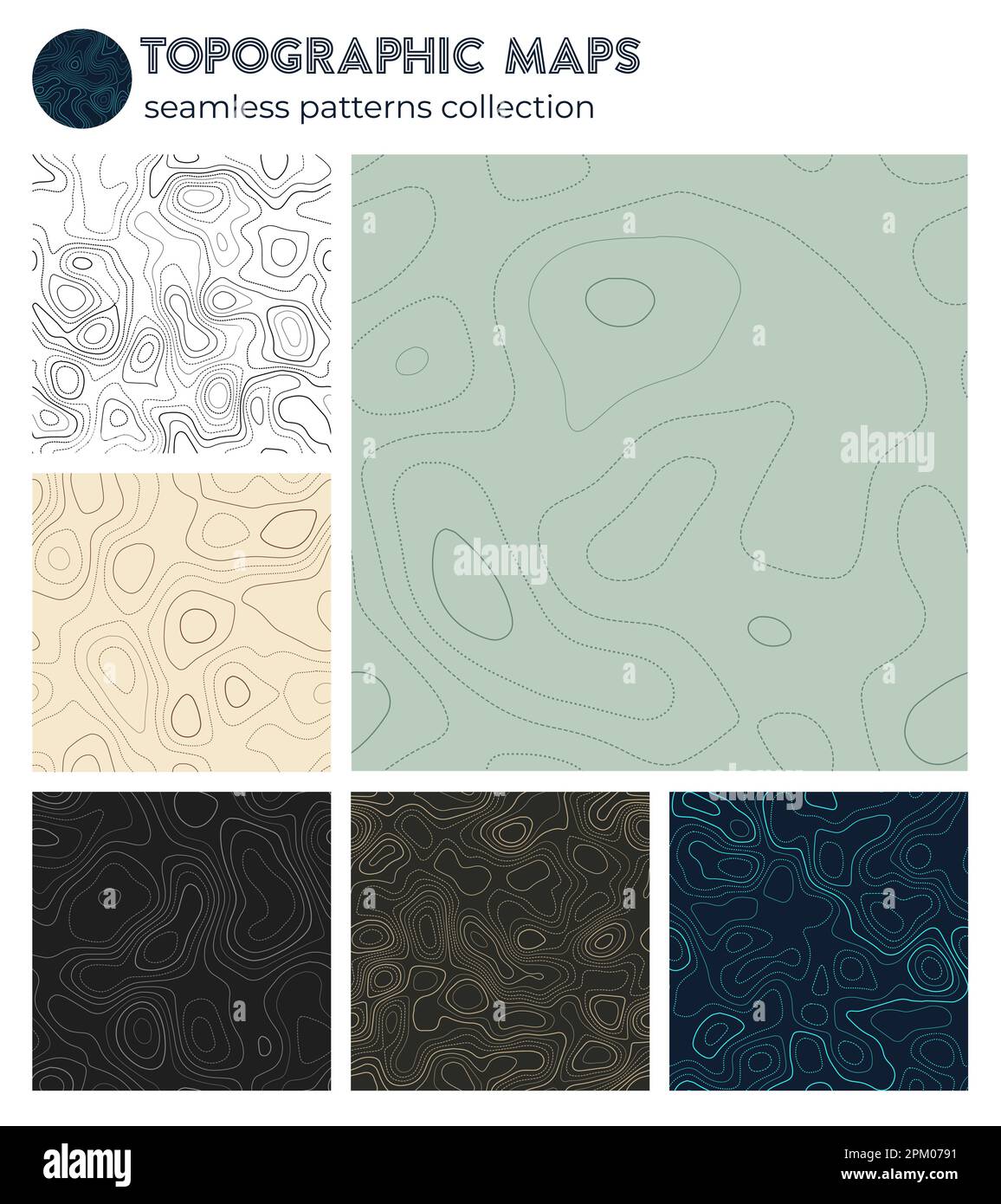 Topographic maps. Appealing isoline patterns, seamless design ...