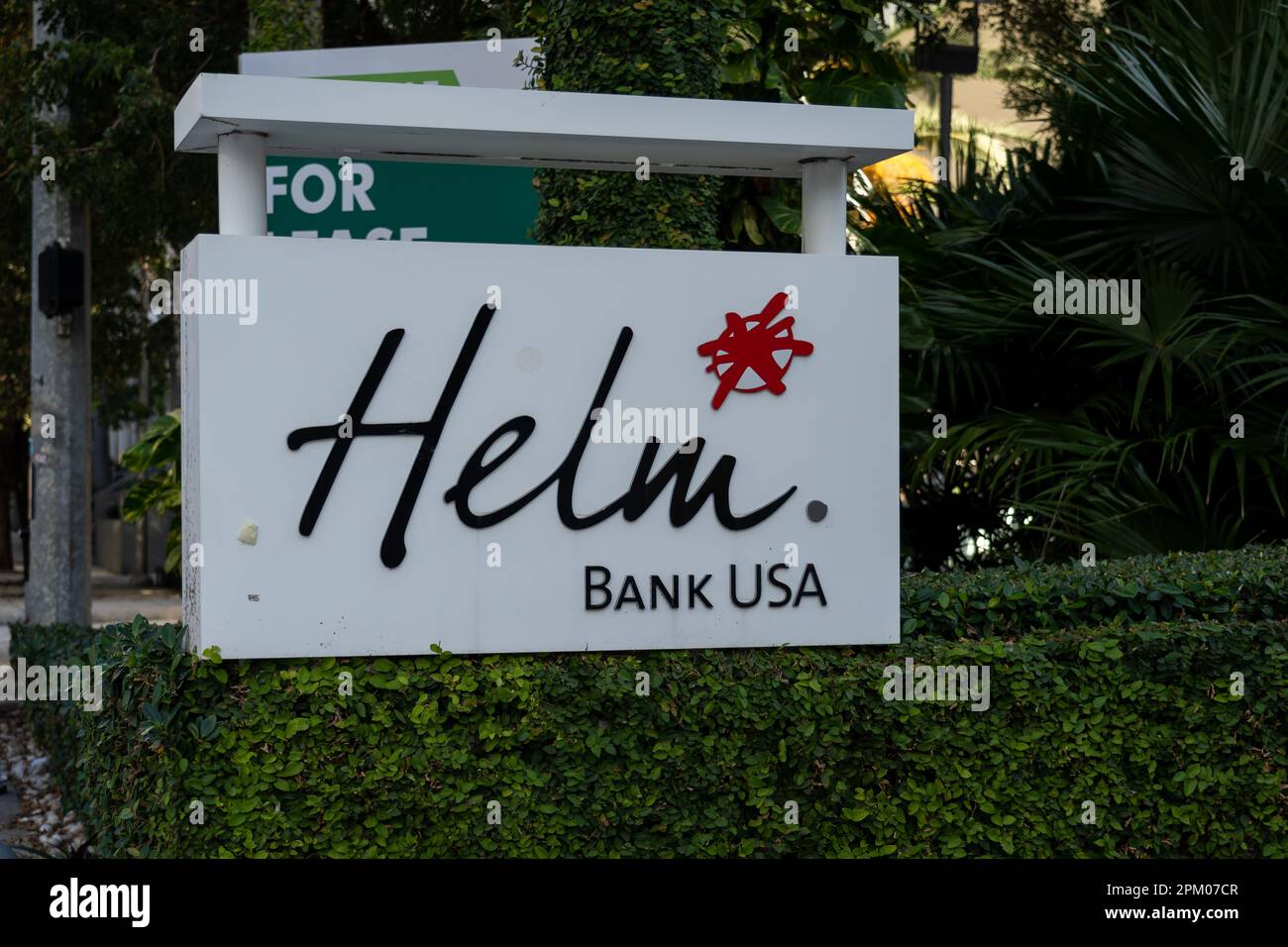 A signage at Helm Bank USA headquarters in Miami, FL, USA Stock Photo ...