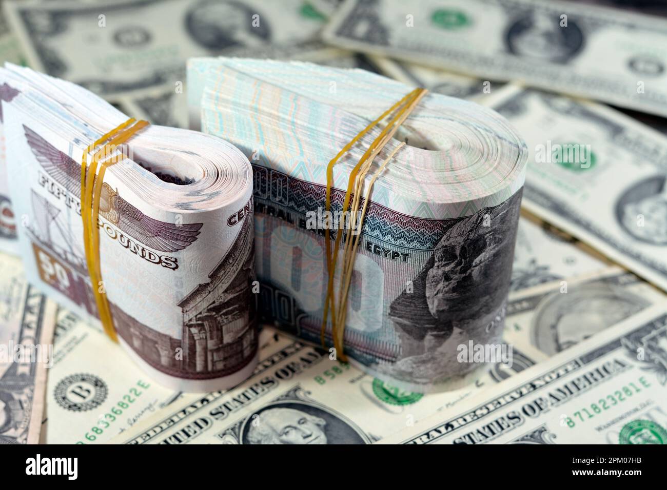 Folded stack Egypt money banknote bills of 100 and 50 EGP LE one ...