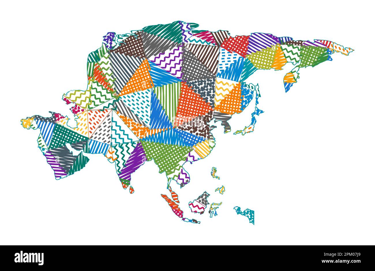 Kid style map of Asia. Hand drawn polygons in the shape of Asia. Vector ...