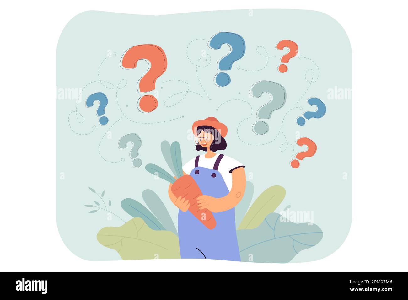 Question marks around cartoon girl holding big carrot Stock Vector ...