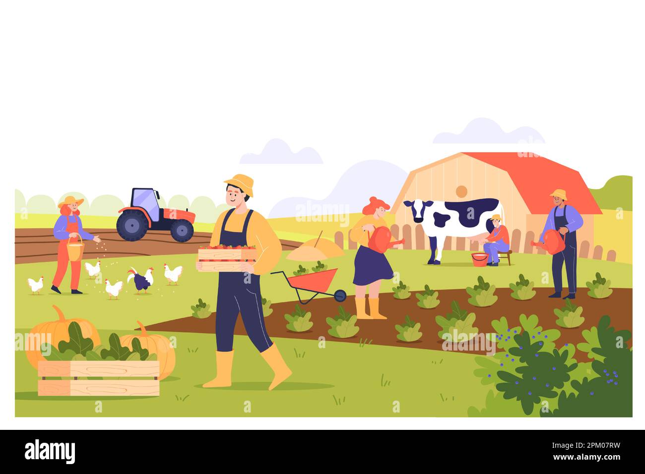 Farmers working on farm field flat vector illustration Stock Vector ...
