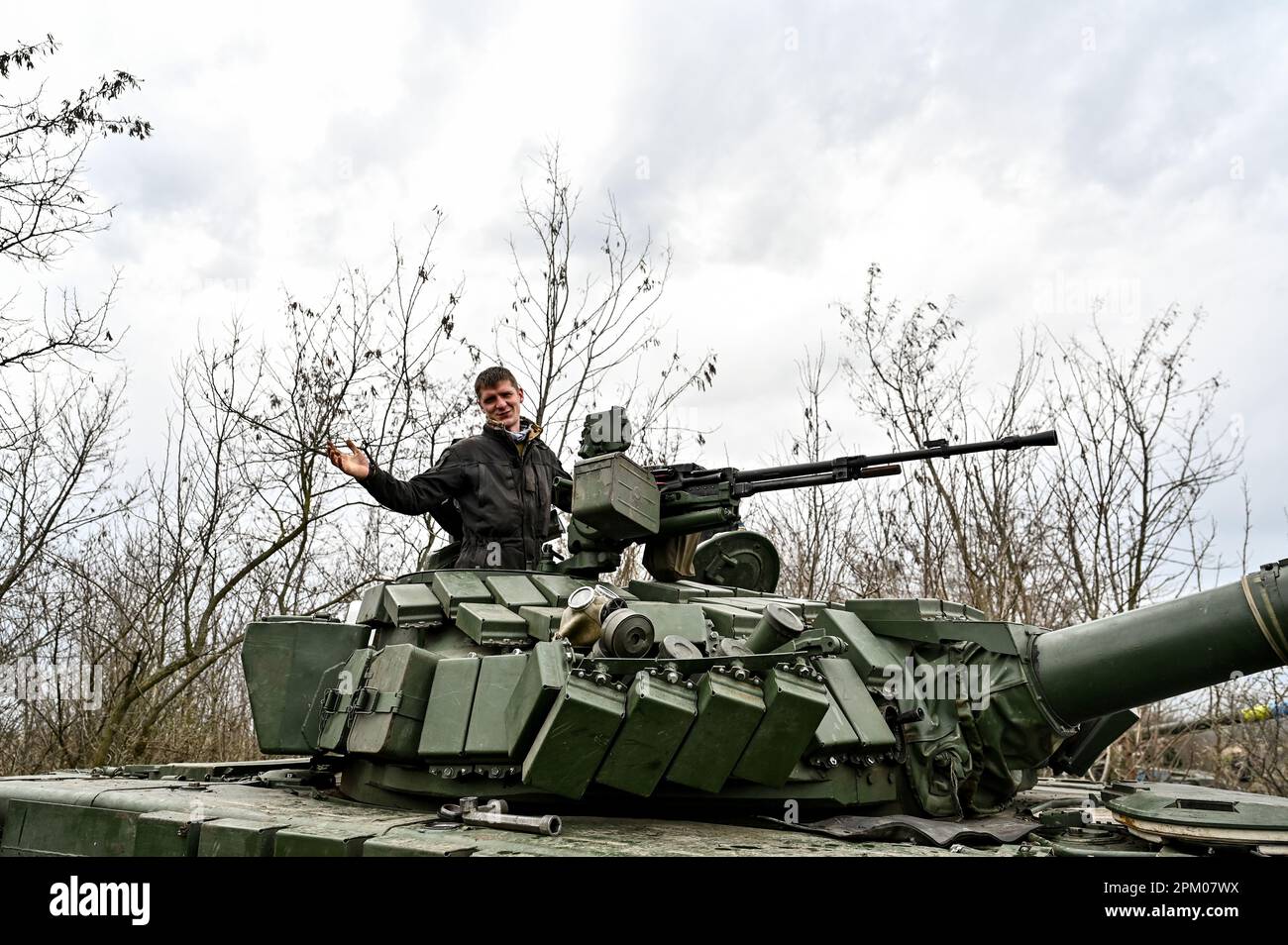 UKRAINE - APRIL 5, 2023 - A serviceman is pictured during the training ...