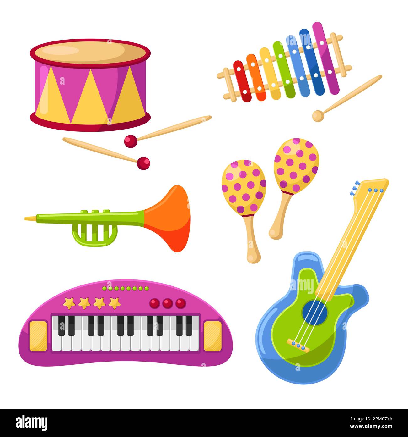 Cute musical instruments for children vector illustrations set Stock ...