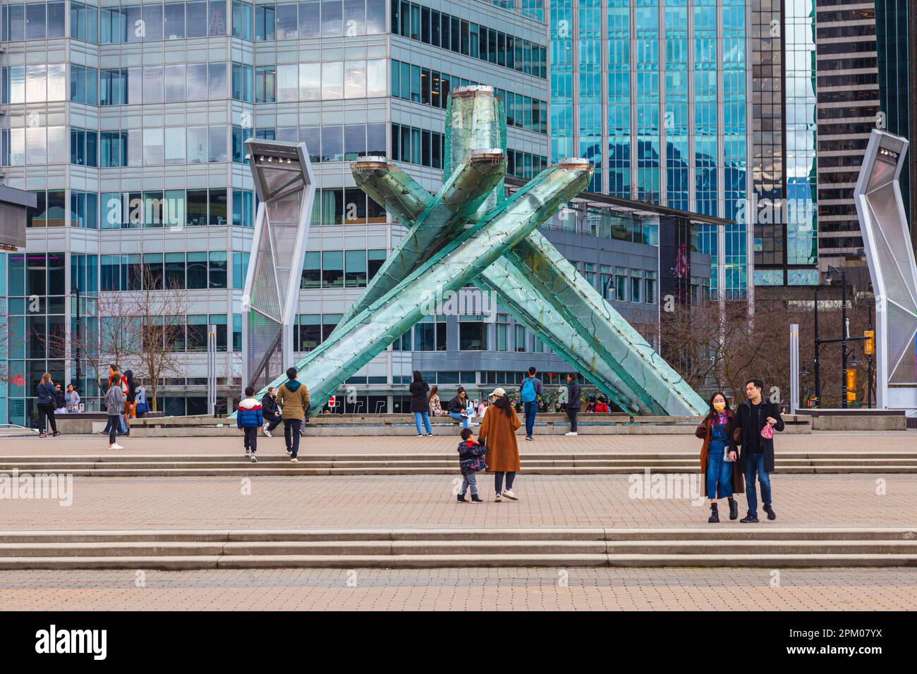 Visitors at the Olympic Cauldrom in Jack Poole Plaza Vancouver Canada ...