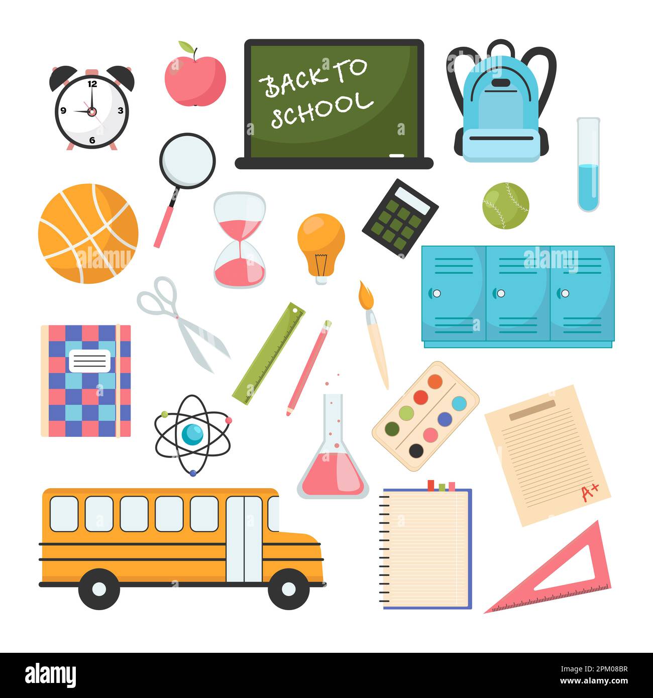 Different studying elements or items vector illustrations set Stock ...