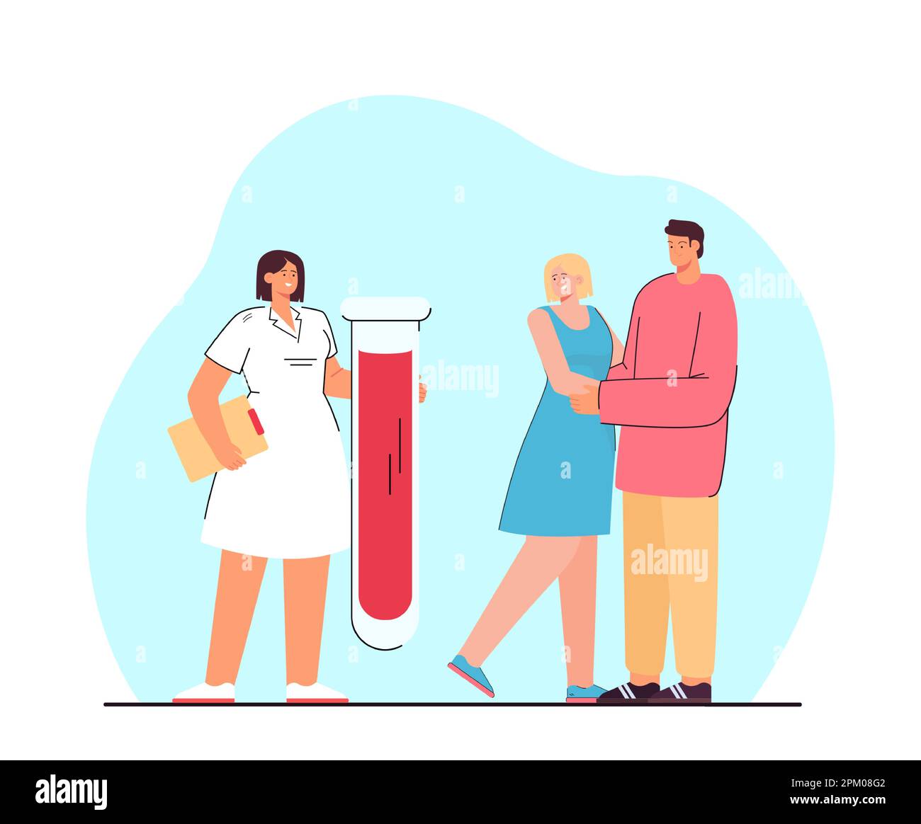 Nurse with huge glass tube and married couple hugging Stock Vector ...