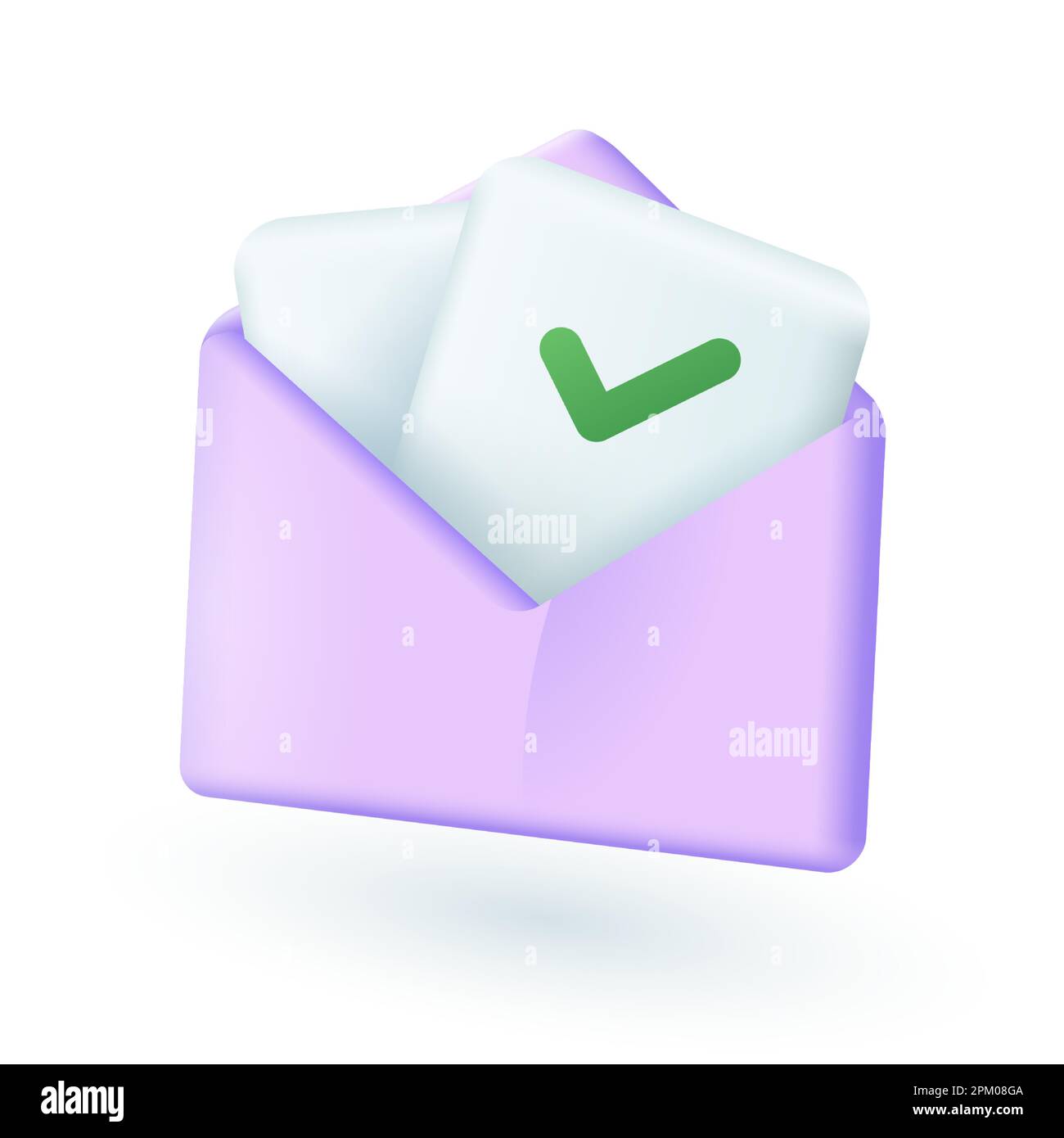 3d cartoon style paper with green tick in envelope icon Stock Vector ...
