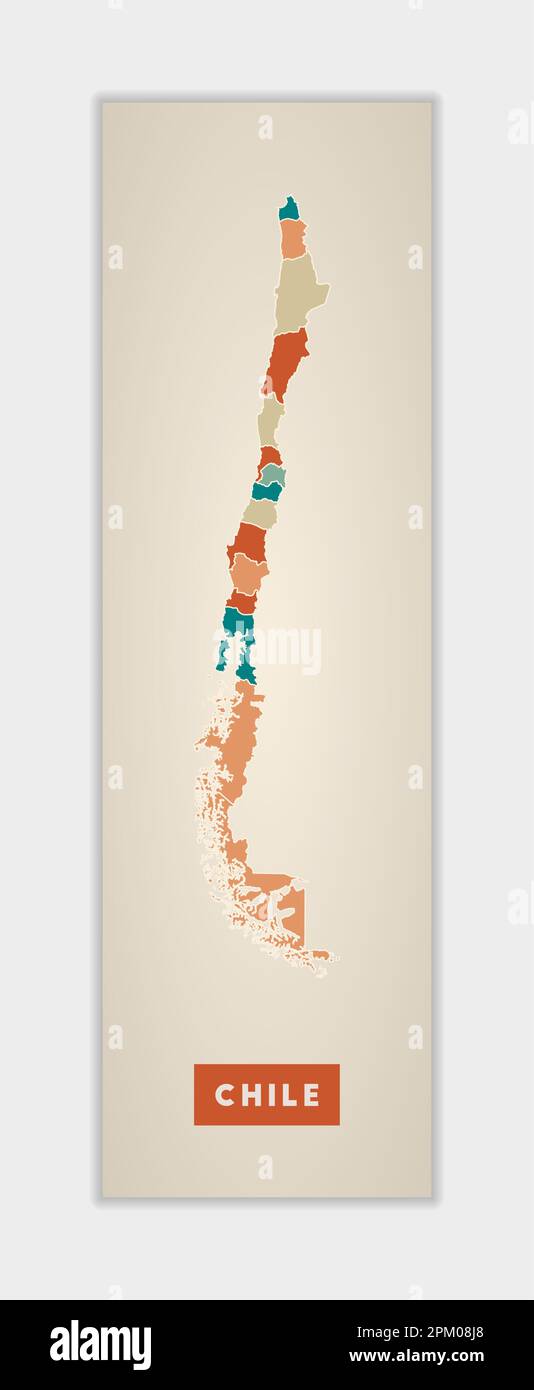 Chile poster. Map of the country with colorful regions. Shape of Chile ...