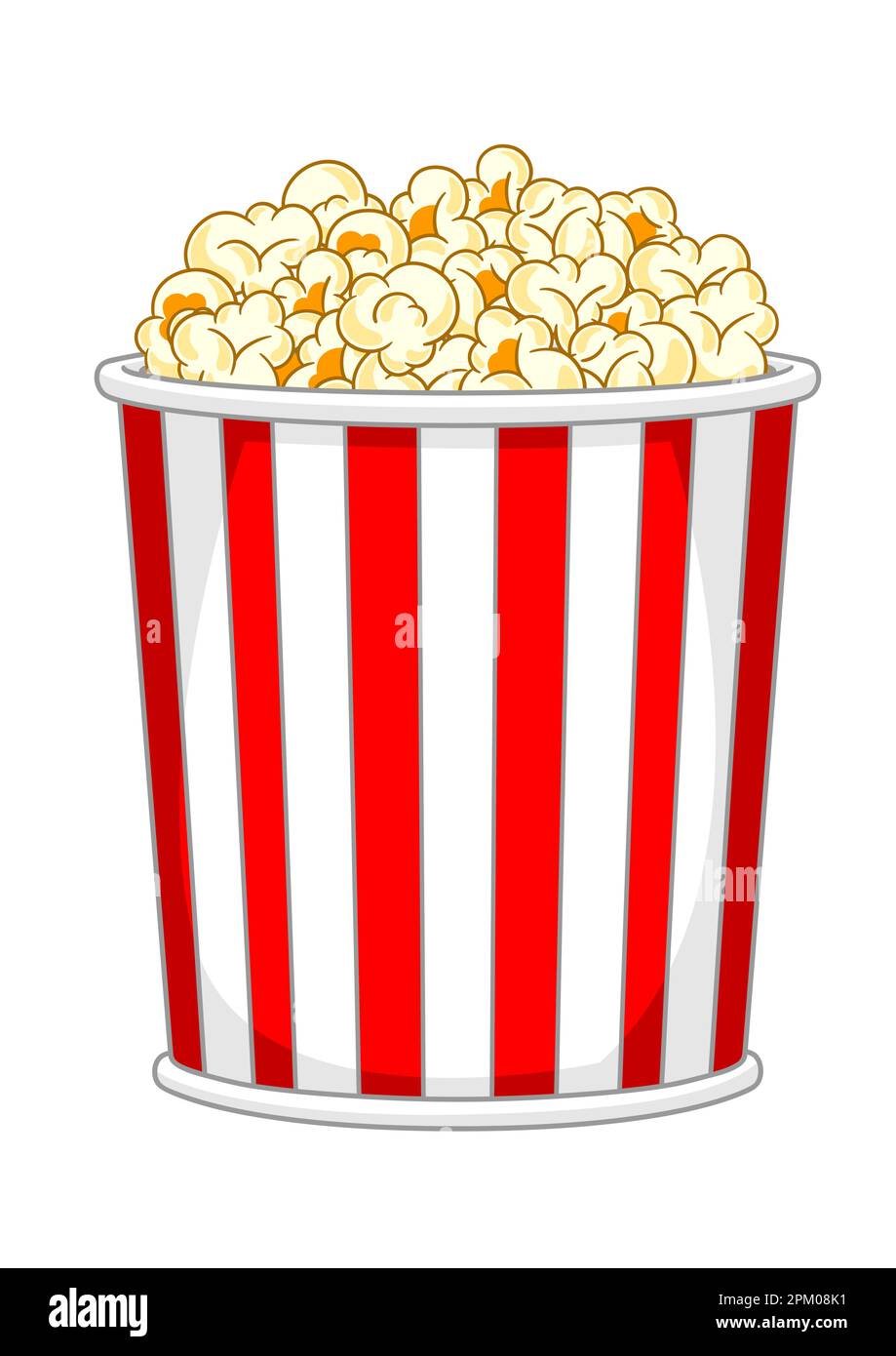 Popcorn in paper striped bucket. Illustration of snack food in cartoon ...