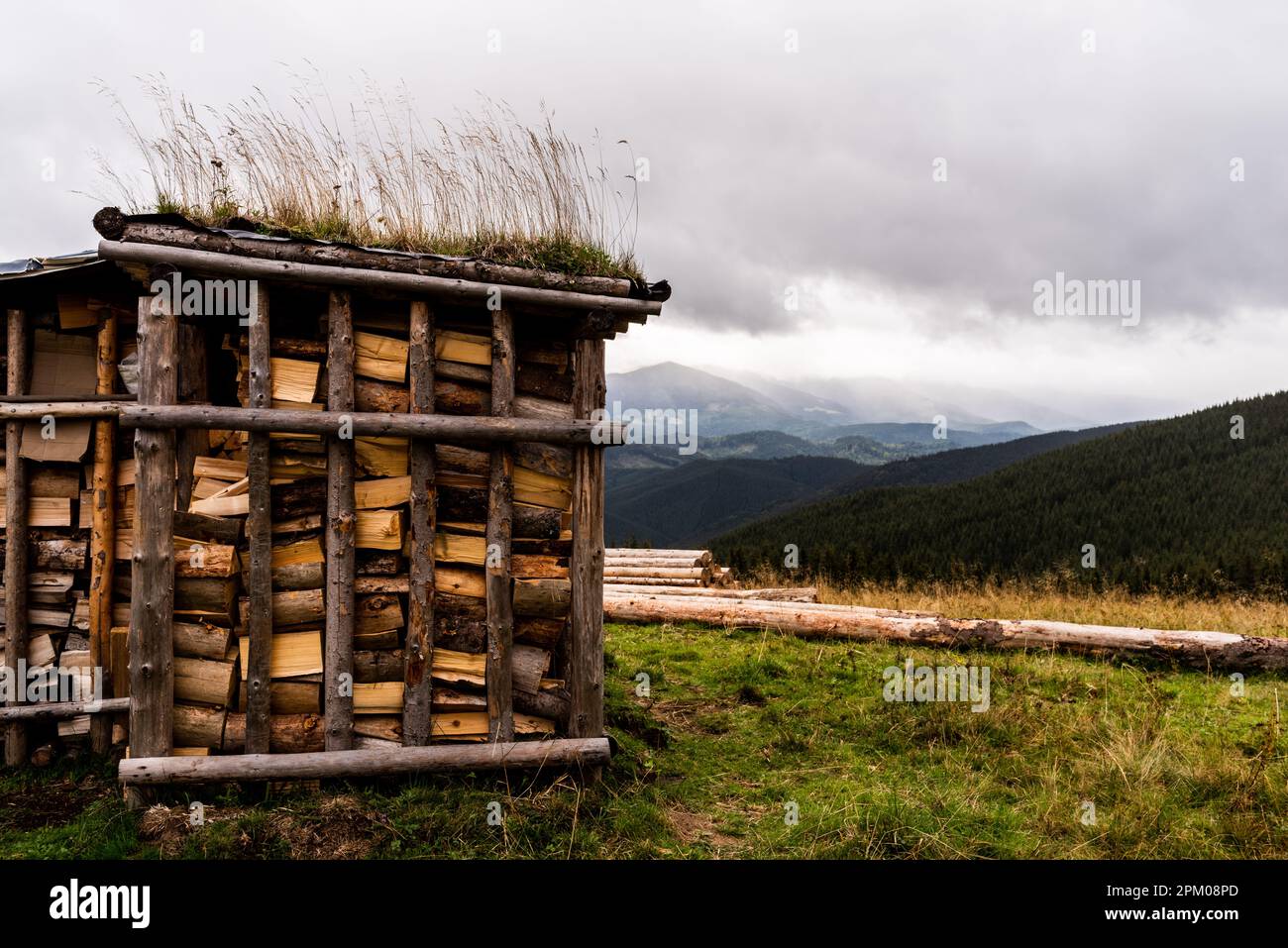 Preparation of firewood for the inhabitants of the mountains. Beautiful ...